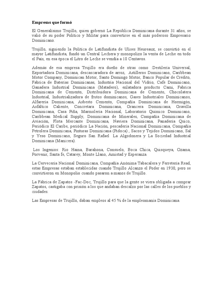 El imperio empresarial construido por el dictador dominicano Rafael ...