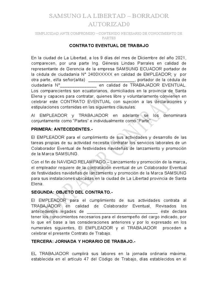 Contrato Eventual de Trabajo | PDF | Salario