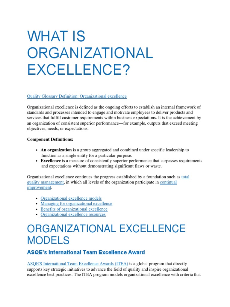 Asq What Is Organizational Excellence | PDF | Quality Management ...