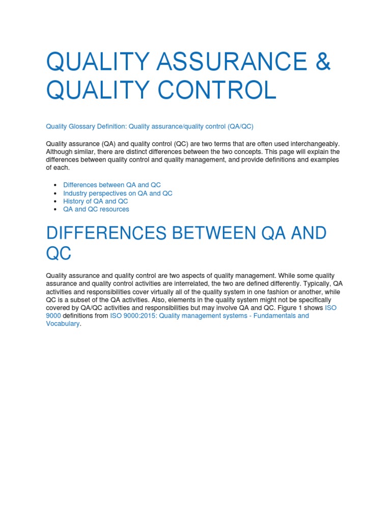 Asq Quality Assurance VS Quality Control | PDF | Quality Assurance | Audit