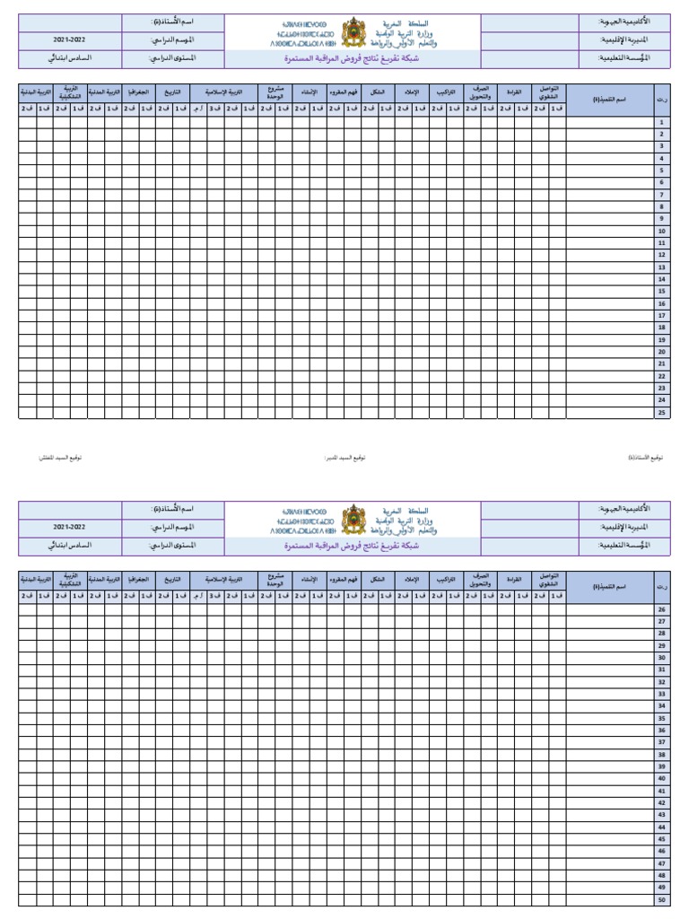 Grille de Notes - 6 - ARABE - Kbeh | PDF