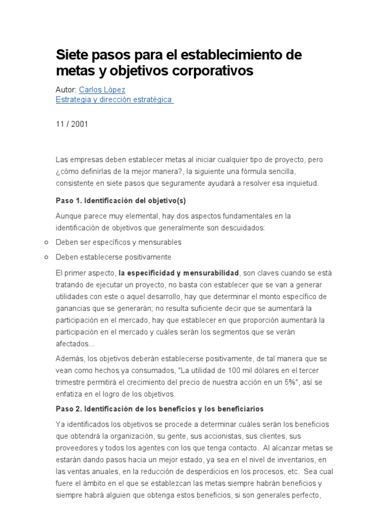 Siete Pasos para El Establecimiento de Metas y Objetivos Corporativos ...