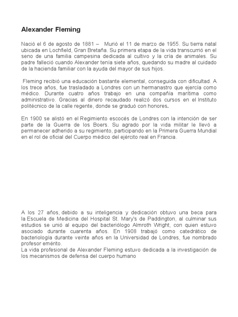 Biografía de Alexander Fleming | PDF