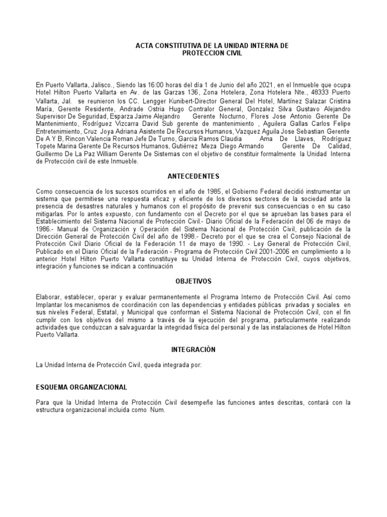 Acta Constitutiva Proteccion Civil | PDF | Defensa Civil