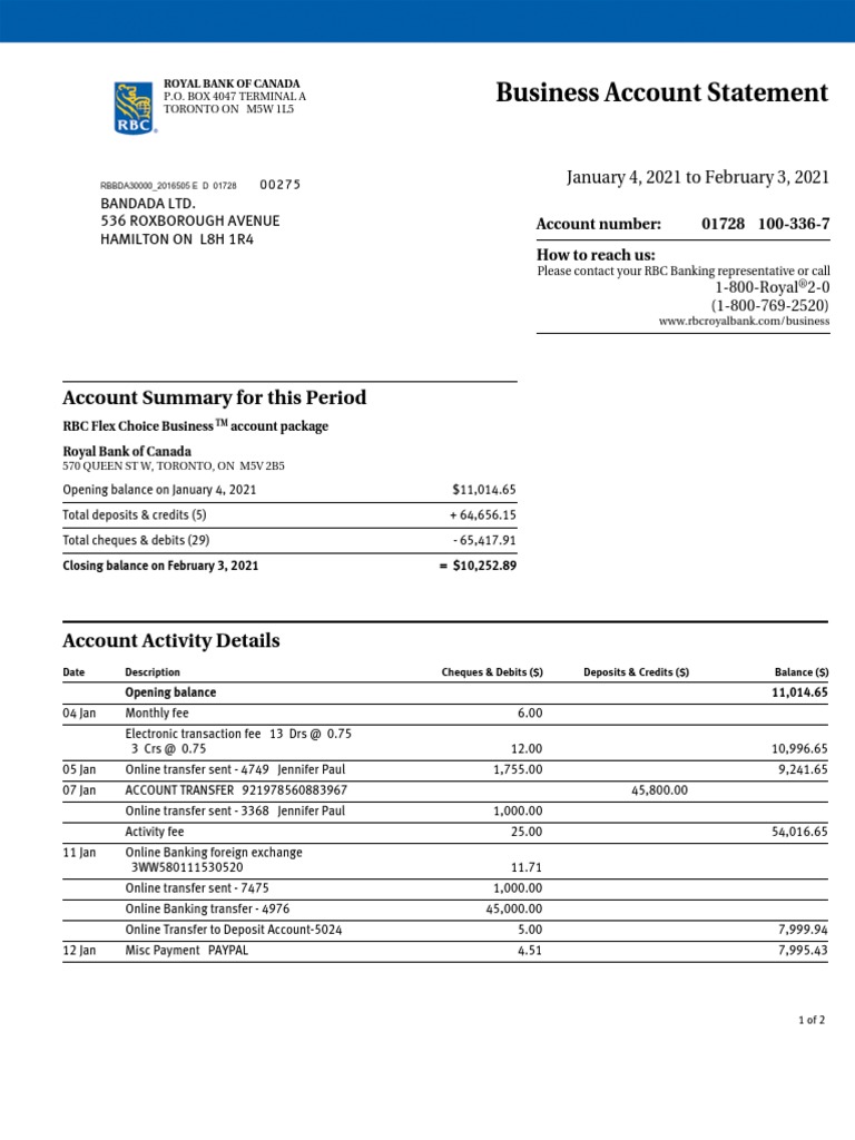 Business Account Statement: Account Summary For This Period | PDF ...