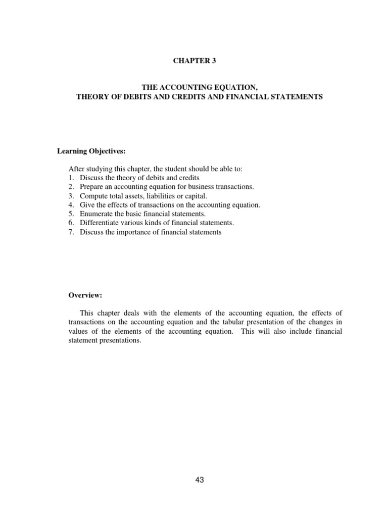 The Accounting Equation, Theory of Debits and Credits and Financial ...