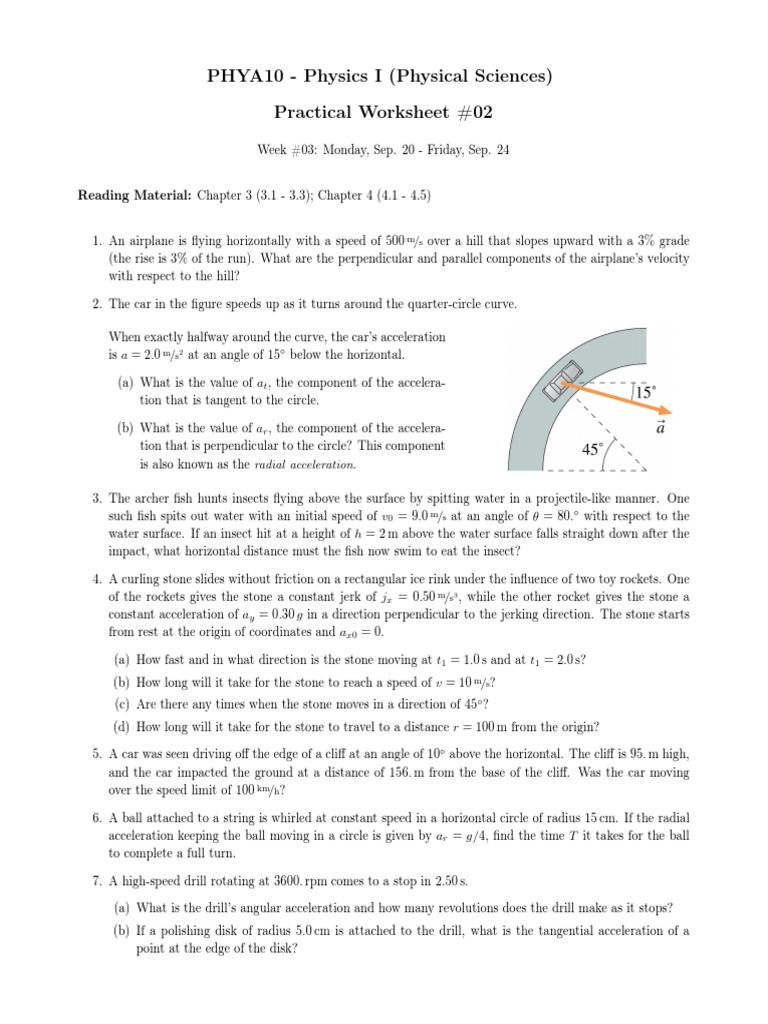 Physics I Practical Worksheet Solutions for Week 3 Topics on Motion in ...