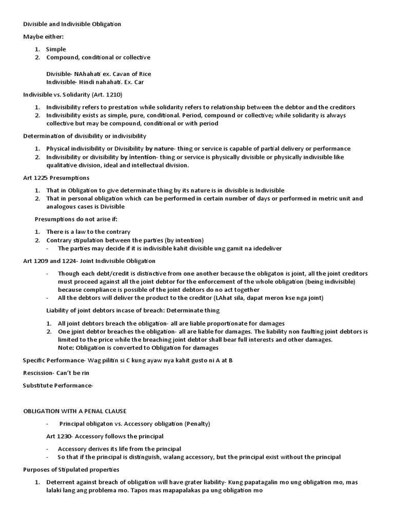 Divisible and Indivisible Obligation | PDF | Damages | Legal Liability