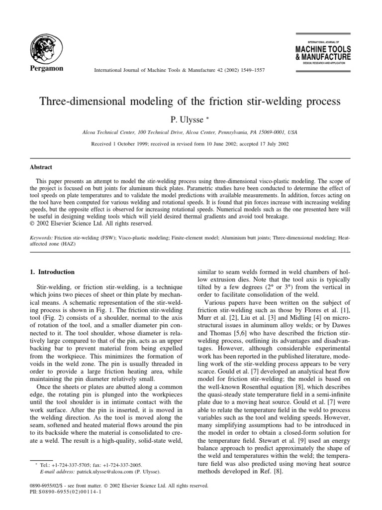 3D Friction Stir-Welding Modeling | PDF | Stress (Mechanics) | Construction