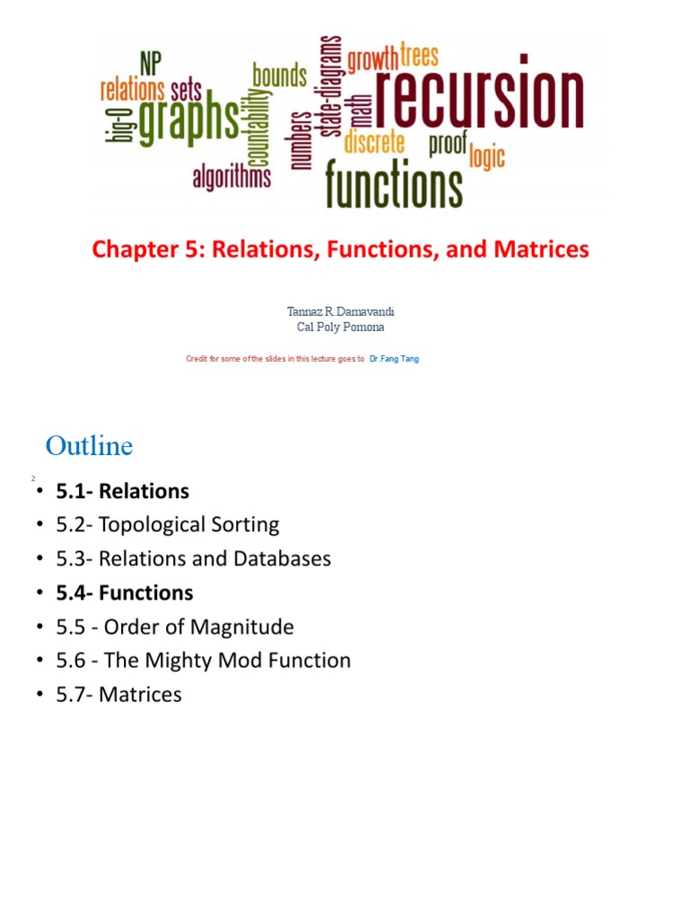 Chapter 5: Relations, Functions, and Matrices: Tannaz R.Damavandi Cal Poly Pomona | PDF ...