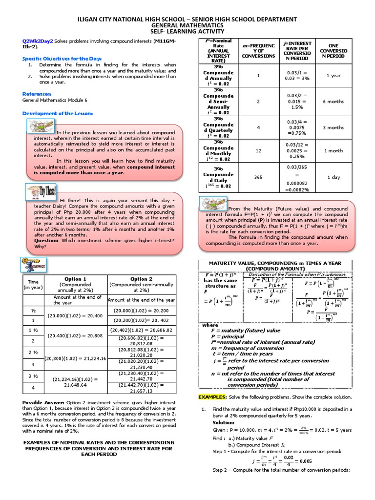 q2 Gen Math Sla-Week 2-Day-2 | PDF | Interest | Present Value
