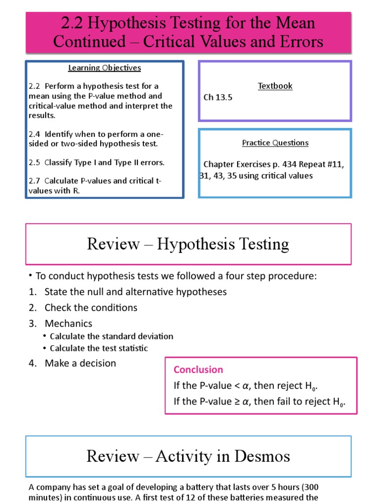Hypothesis Testing: Critical Values Explained | PDF | Type I And Type ...