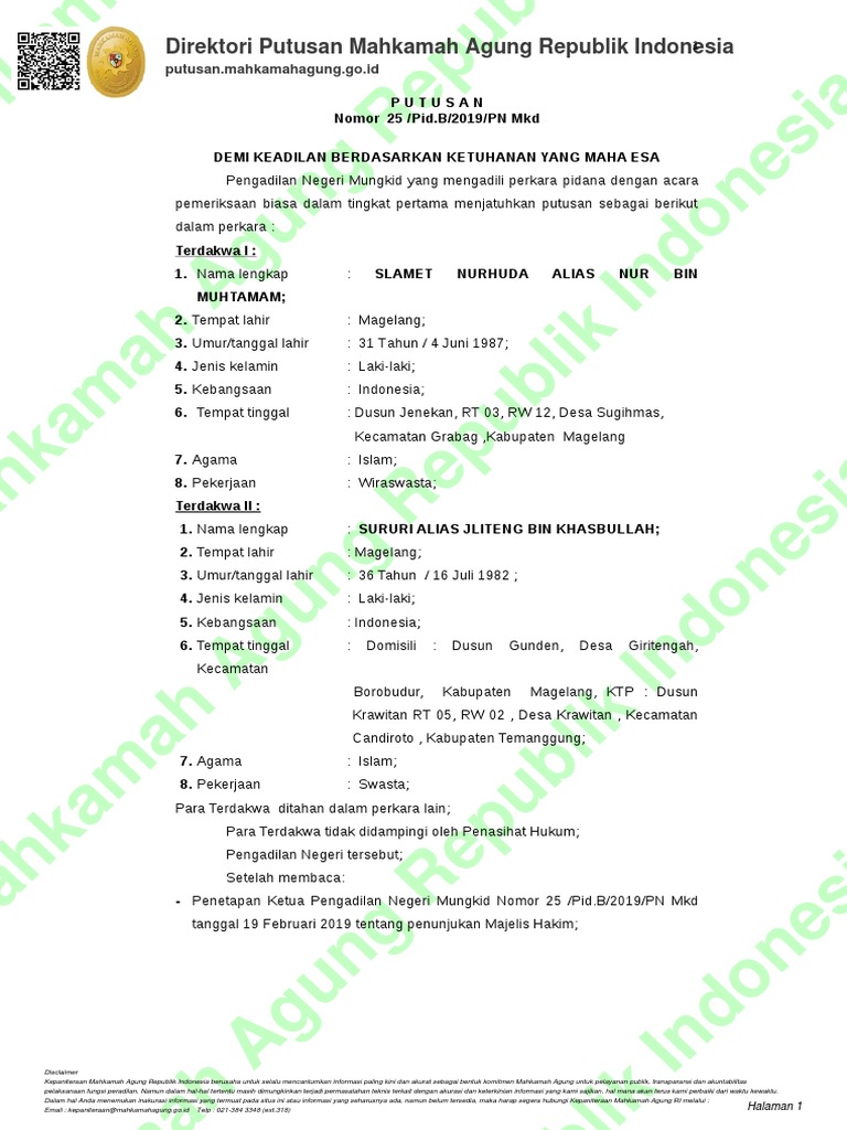 Putusan 25 Pid.b 2019 PN MKD 20211210 | PDF