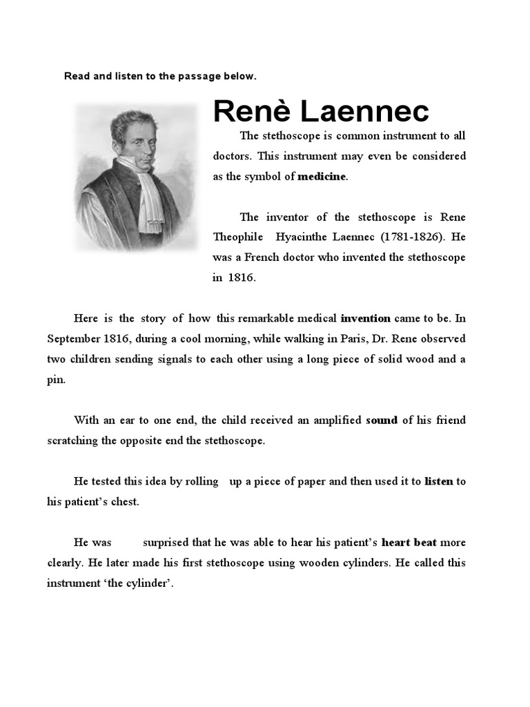 Renè Laennec: Read and Listen To The Passage Below | PDF