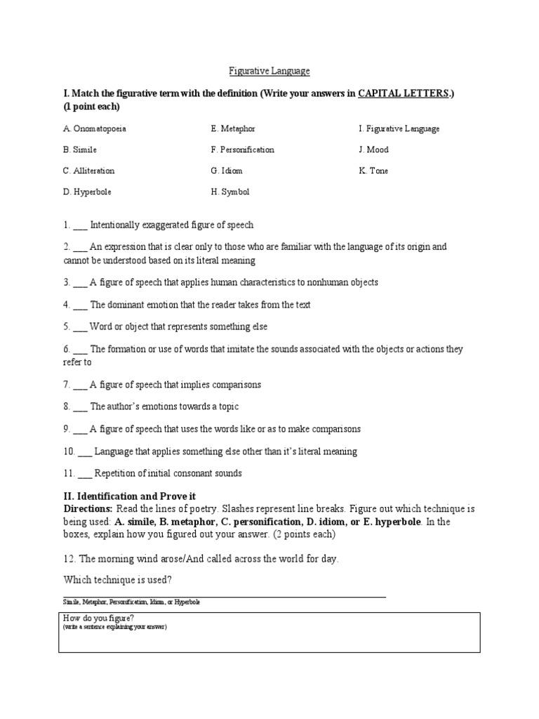 Figurative Language Quiz | PDF | Metaphor | Cognitive Science