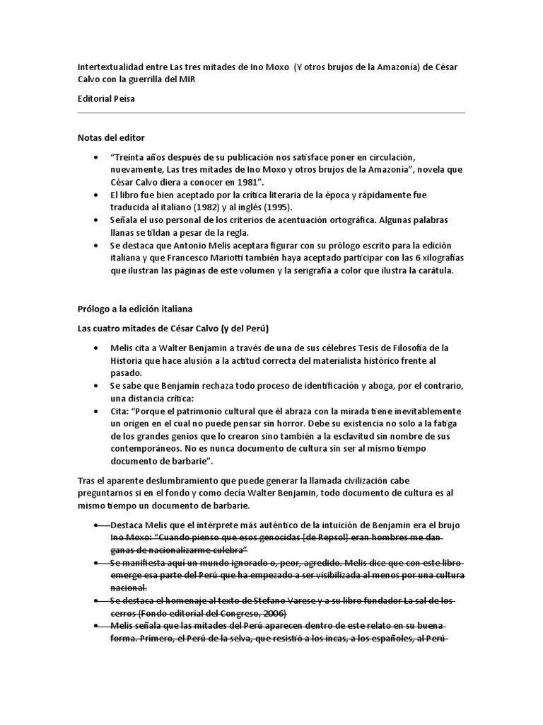 Intertextualidad Entre Las Tres Mitades de Ino Moxo | PDF | Perú | Brujería