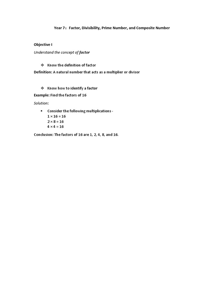 Year 7 Factors and Divisibility Guide | PDF | Numbers | Integer