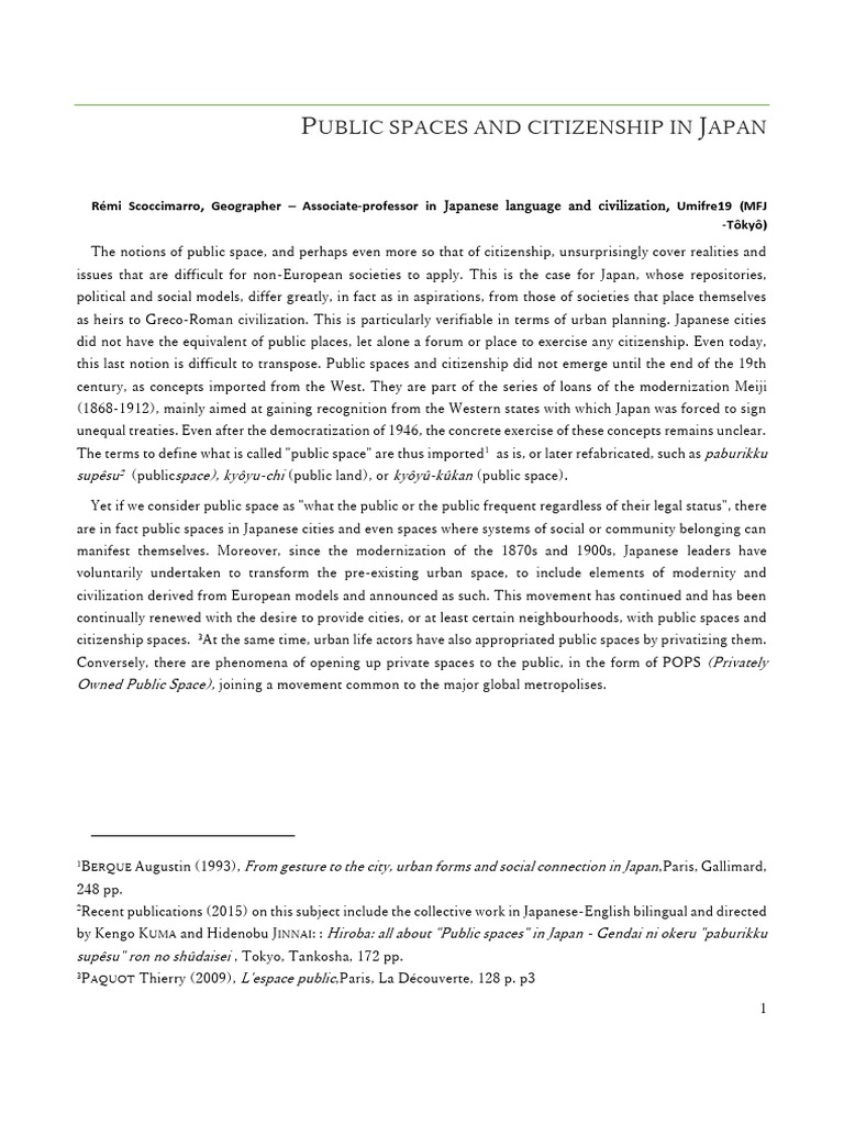 Public Spaces and Citizenship in Japan | PDF | Tokyo | Street