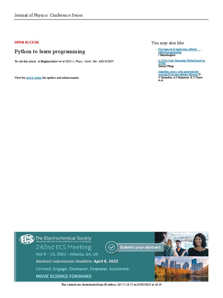 Python To Learn Programming: Journal of Physics: Conference Series ...