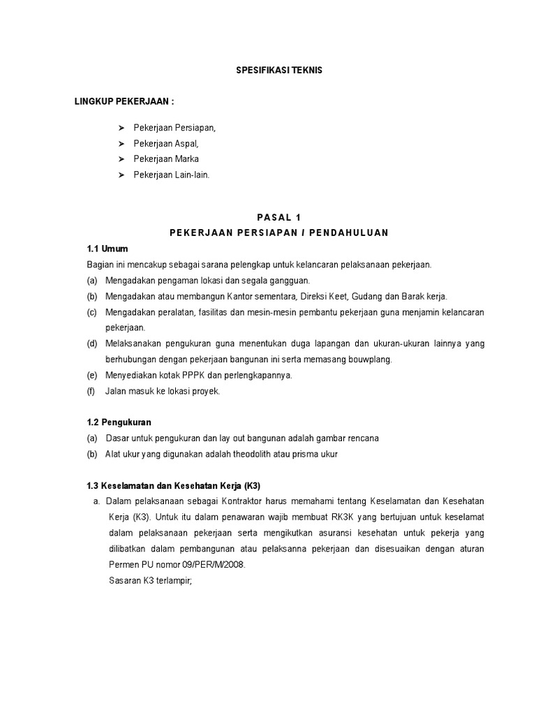 Spektek Jalan | PDF | Teknologi & Rekayasa