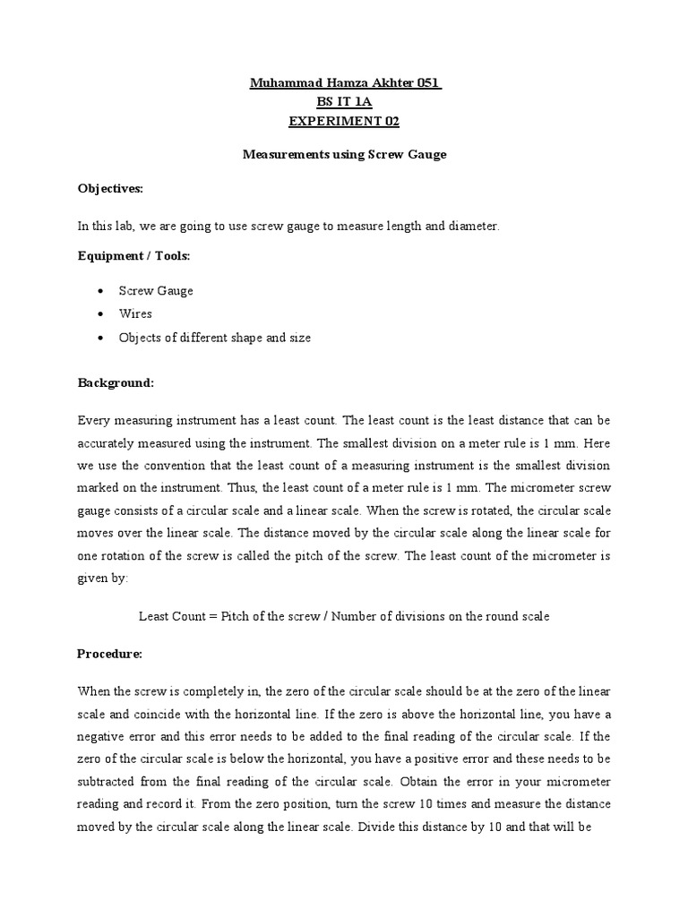 AP Lab Assignment 2 051 | PDF | Screw | Metrology