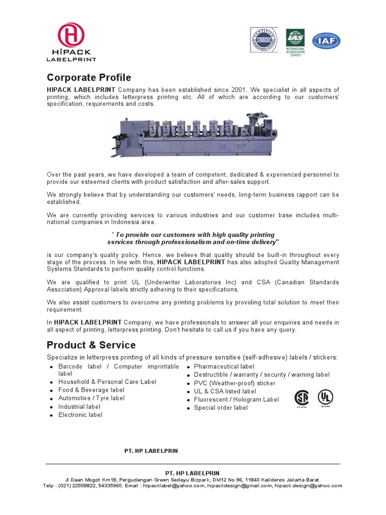 Commpany Profile - Hipack Labelprin | Download Free PDF | Cosmetics ...