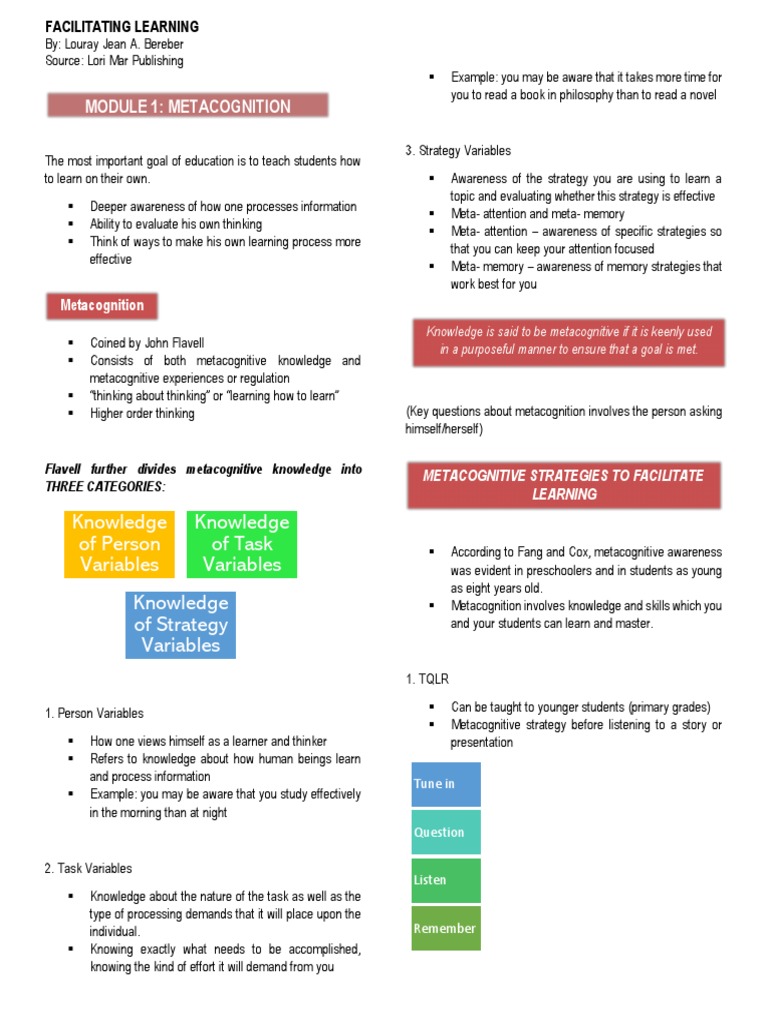 Notes - Facilitating Learning | PDF | Learning | Metacognition