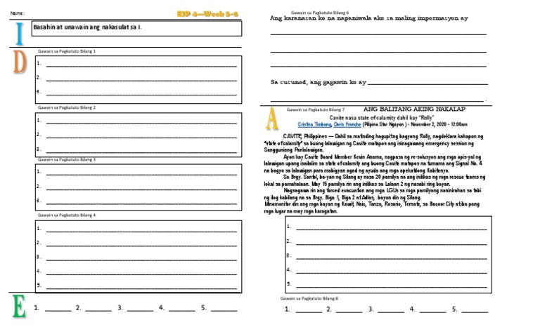 Week 5 Answer Sheet ESP Week 5-6 | PDF