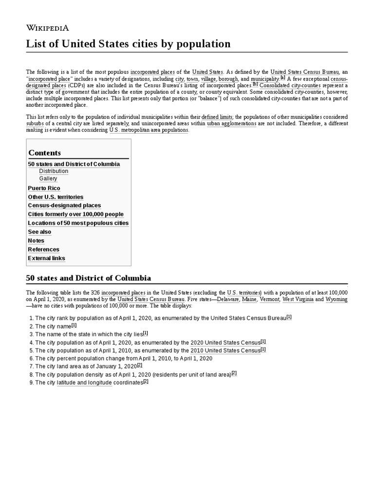 List of United States Cities by Population | PDF | The United States