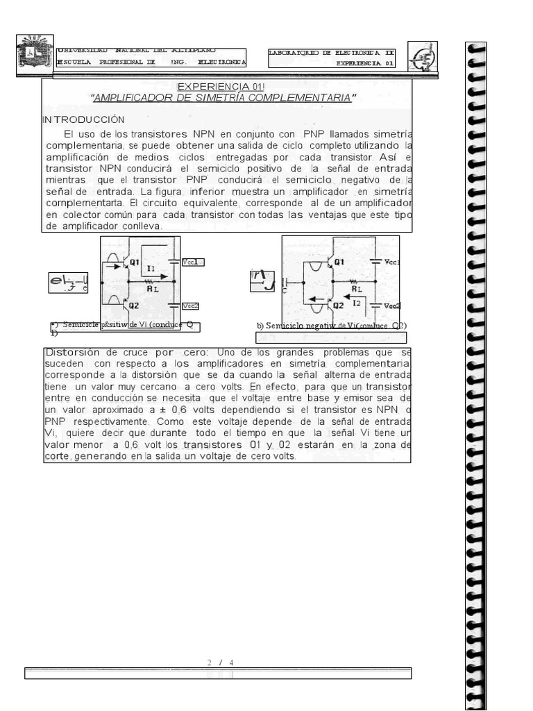 Guia de Practica #01 Simetria Complementaria | PDF | Transistor | Amplificador