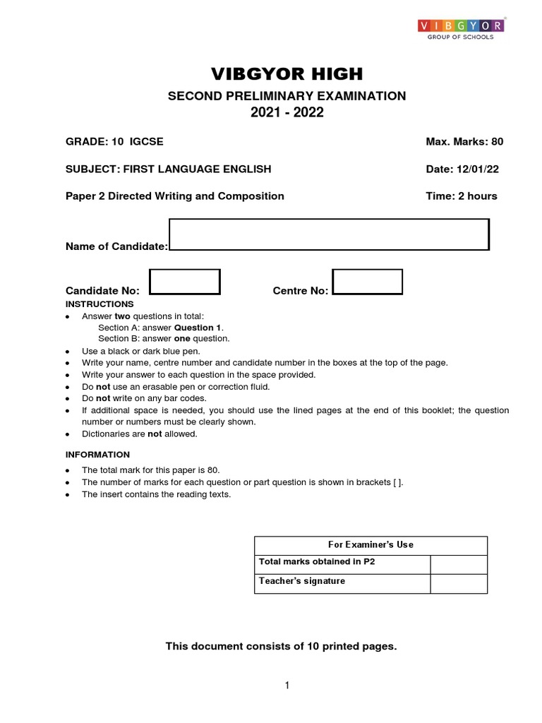 Caie Gr10 English p2 QP Ay21-22 | PDF | Writing | Linguistics Caie Gr10 English p2 QP Ay21-22 | PDF | Writing | Linguistics