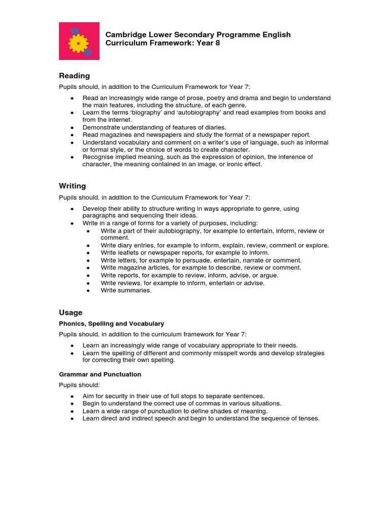 CLSP English Framework Year 8 | PDF | English Language | Curriculum
