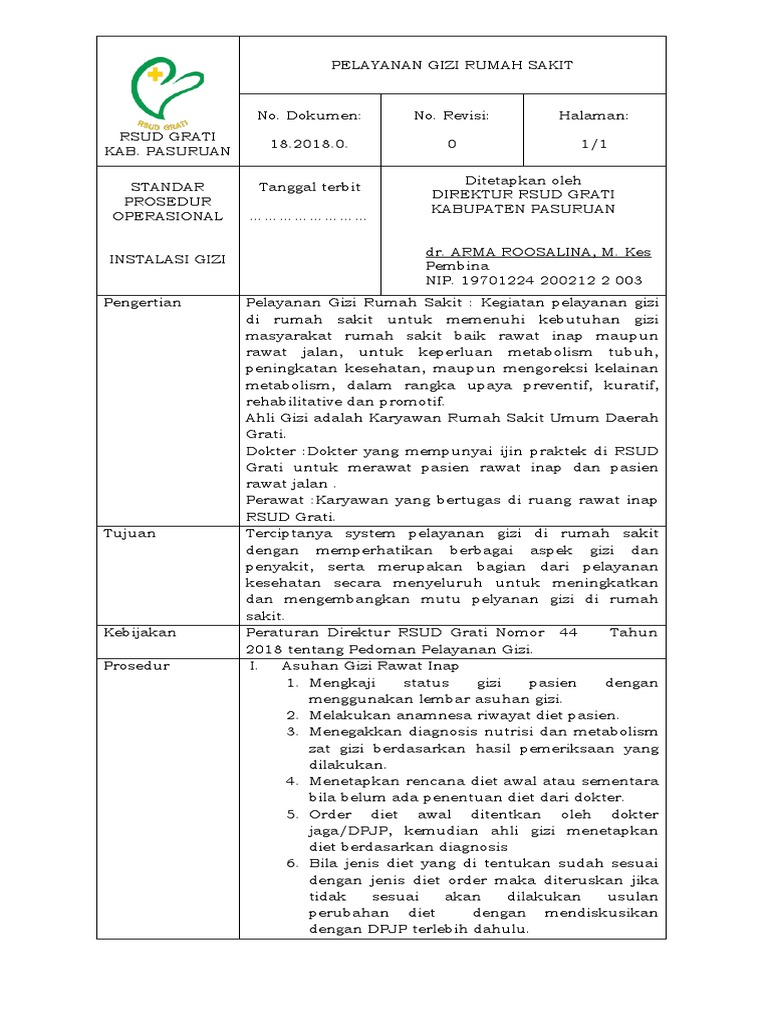 Spo Pelayanan Gizi Rumah Sakit | PDF