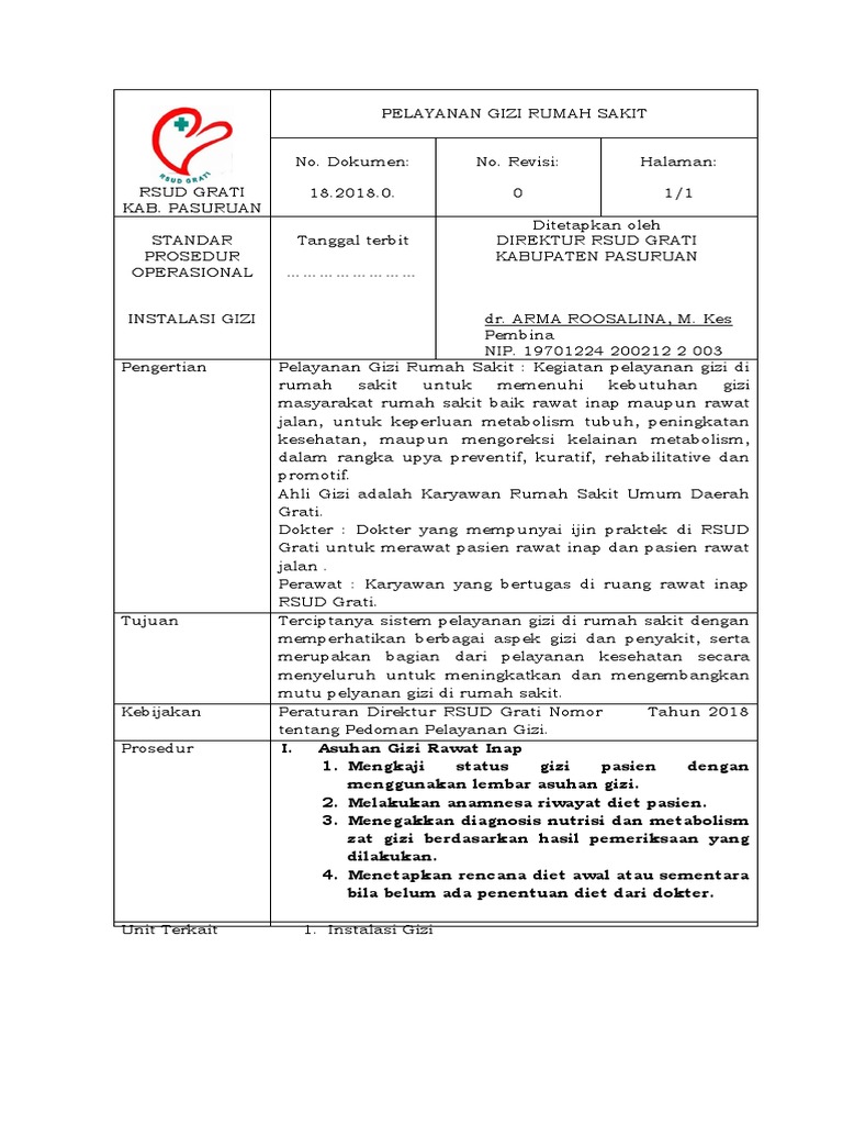 Spo Pelayanan Gizi Rumah Sakit | PDF | Pengembangan Diri | Kesehatan ...