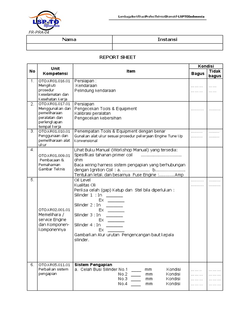 FR-PRA-04 Report Sheet | PDF