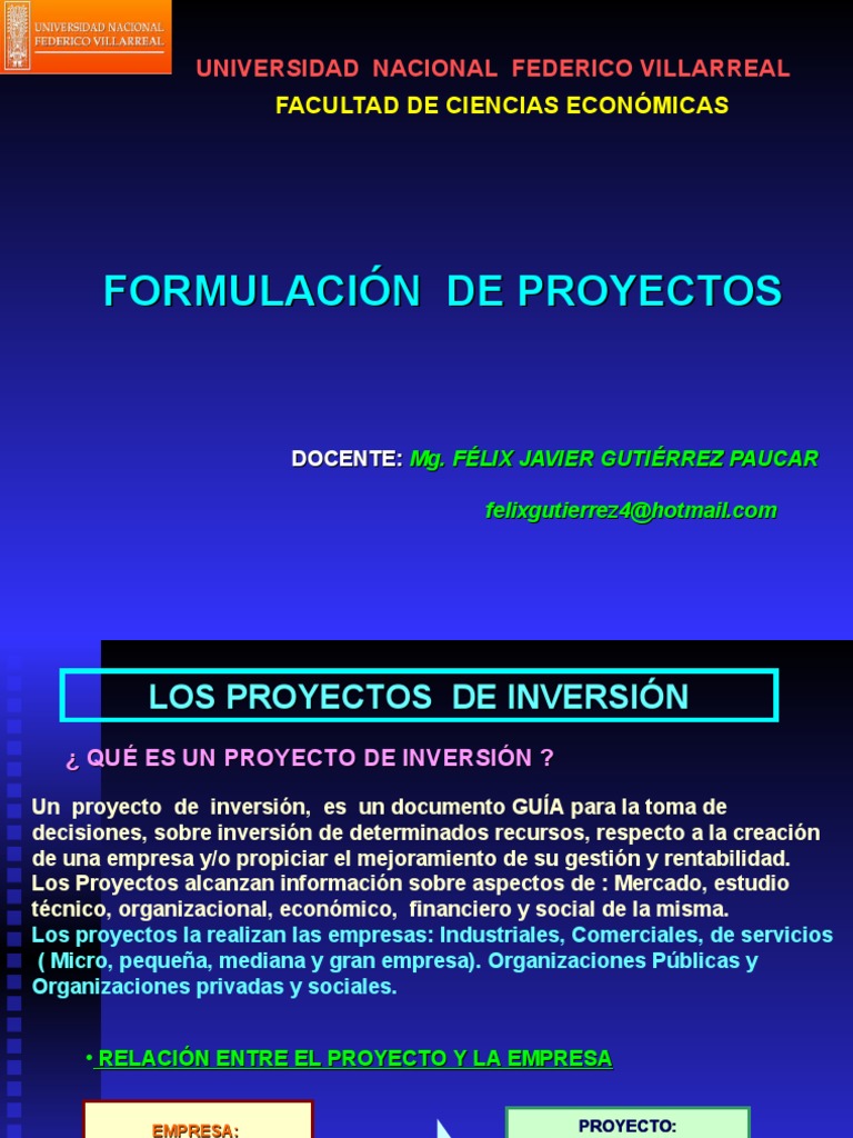 Sesión I - Resumen Formulacion de Proyectos - 2020 Ii Fce-Unfv | PDF | Flujo de caja descontado ...