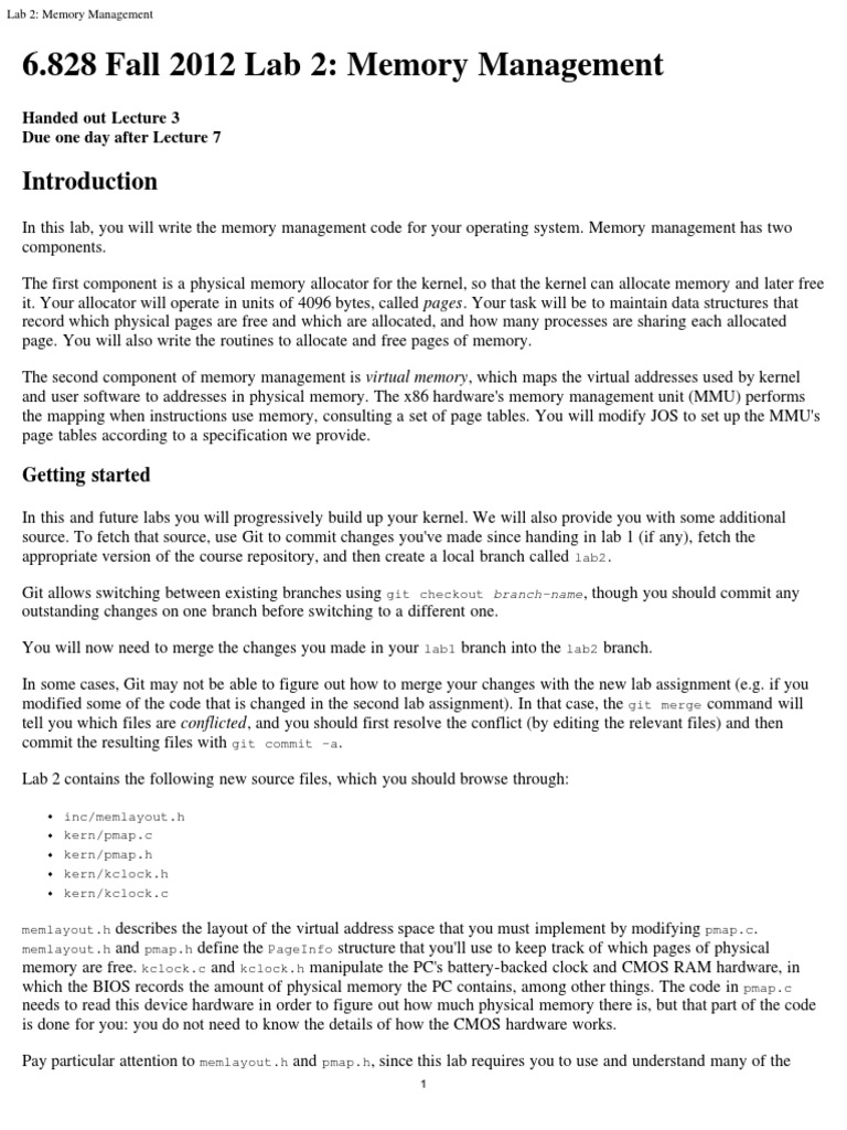 6.828 Fall 2012 Lab 2: Memory Management: Getting Started | PDF ...