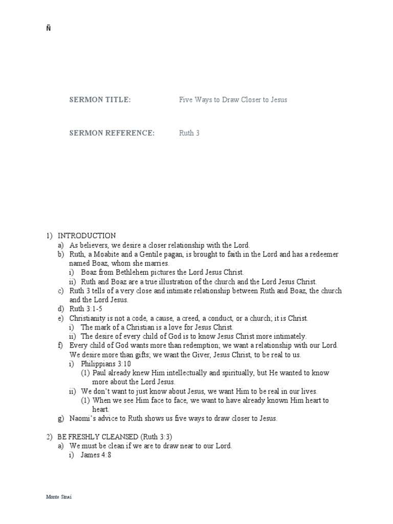 Sermon Title:: Five Ways To Draw Closer To Jesus | PDF | Ruth (Biblical ...