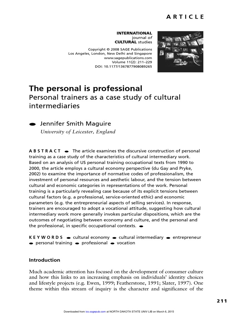 The Personal Is Professional: Personal Trainers As A Case Study of ...