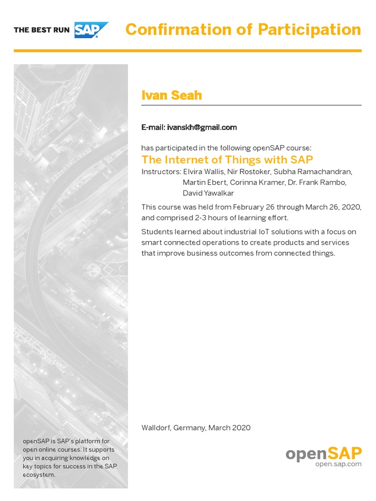 Confirmation of Participation: Ivan Seah | PDF