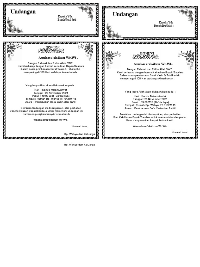 Undangan Yasin Ibu 1 | PDF