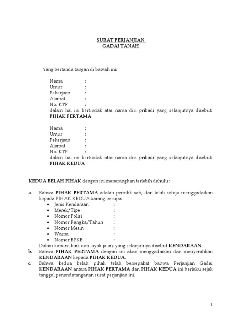 Contoh Surat Perjanjian Gadai Tanah | PDF