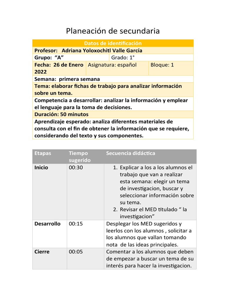 Planeación de Secundaria | PDF