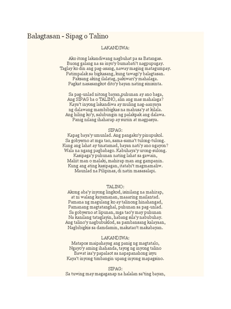 Balagtasa 1 | PDF