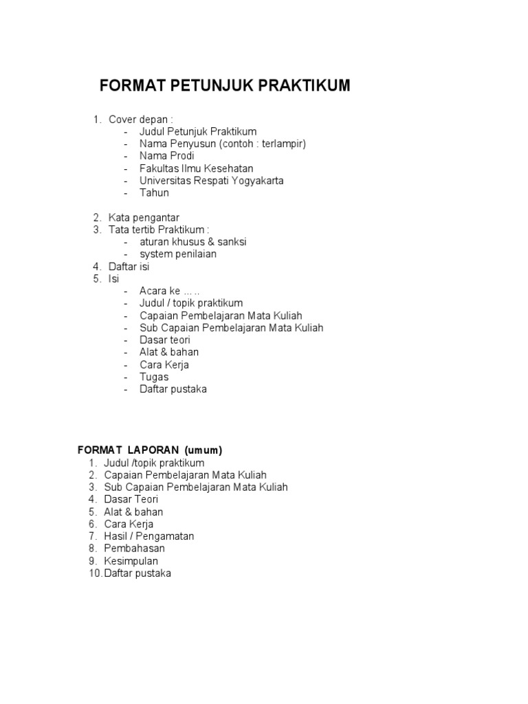 Format & Contoh Petunjuk-Lap Praktikum-1 | PDF