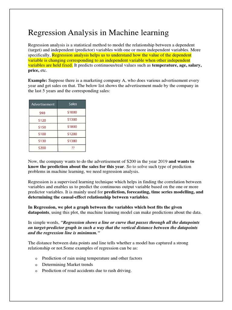 Regression Analysis in Machine Learning | PDF | Regression Analysis ...