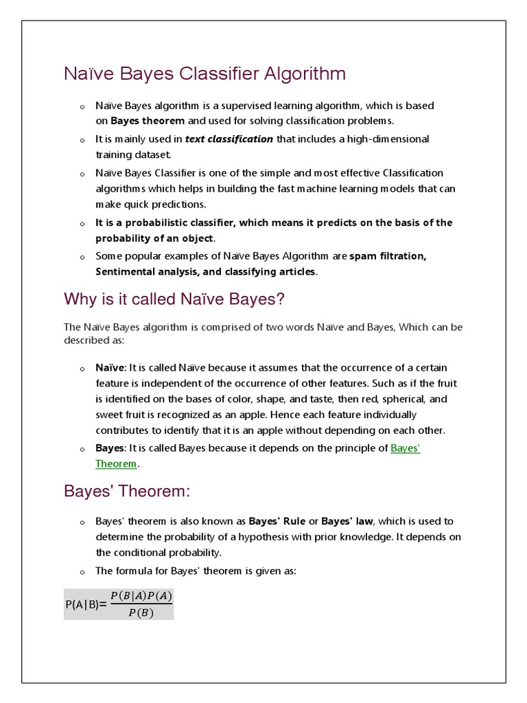 Naïve Bayes Classifier Algorithm | PDF | Statistical Classification ...