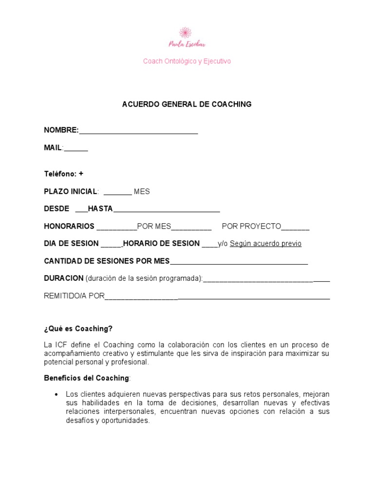 Acuerdo General de Coaching - Modelo | PDF | Psicoterapia | Ciencias del comportamiento