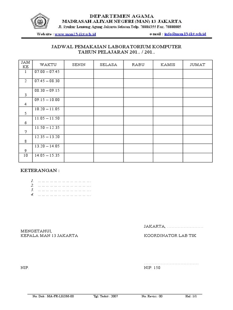 04 Format Jadwal Praktikum Lab Kom | PDF | Griya & Taman