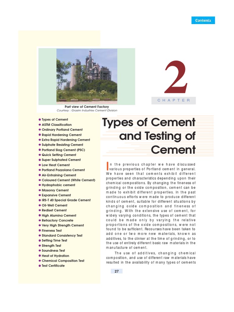 Types and Testing of Cement Explained | PDF | Technology & Engineering